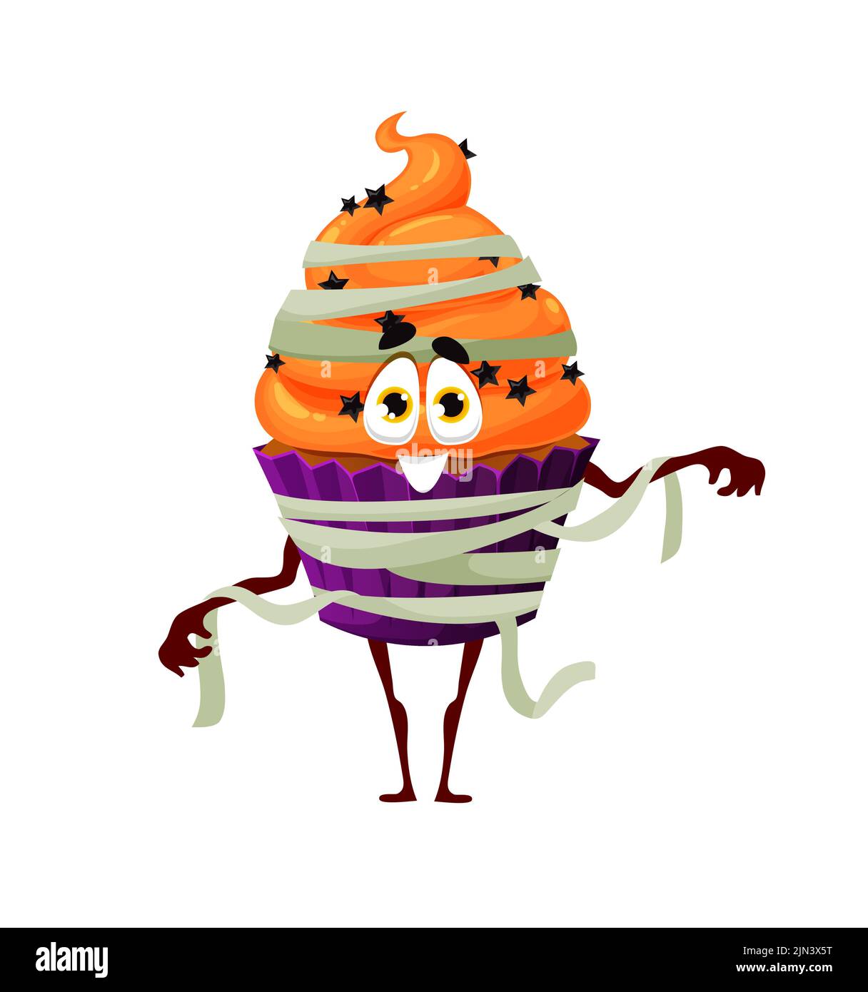 Cartoon Halloween mummy cupcake, vector festive bakery character with ...