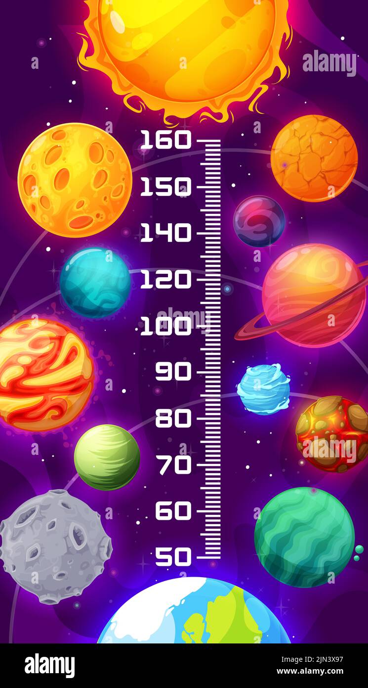 Galaxy kids height chart, cartoon space planets and stars. Vector ...