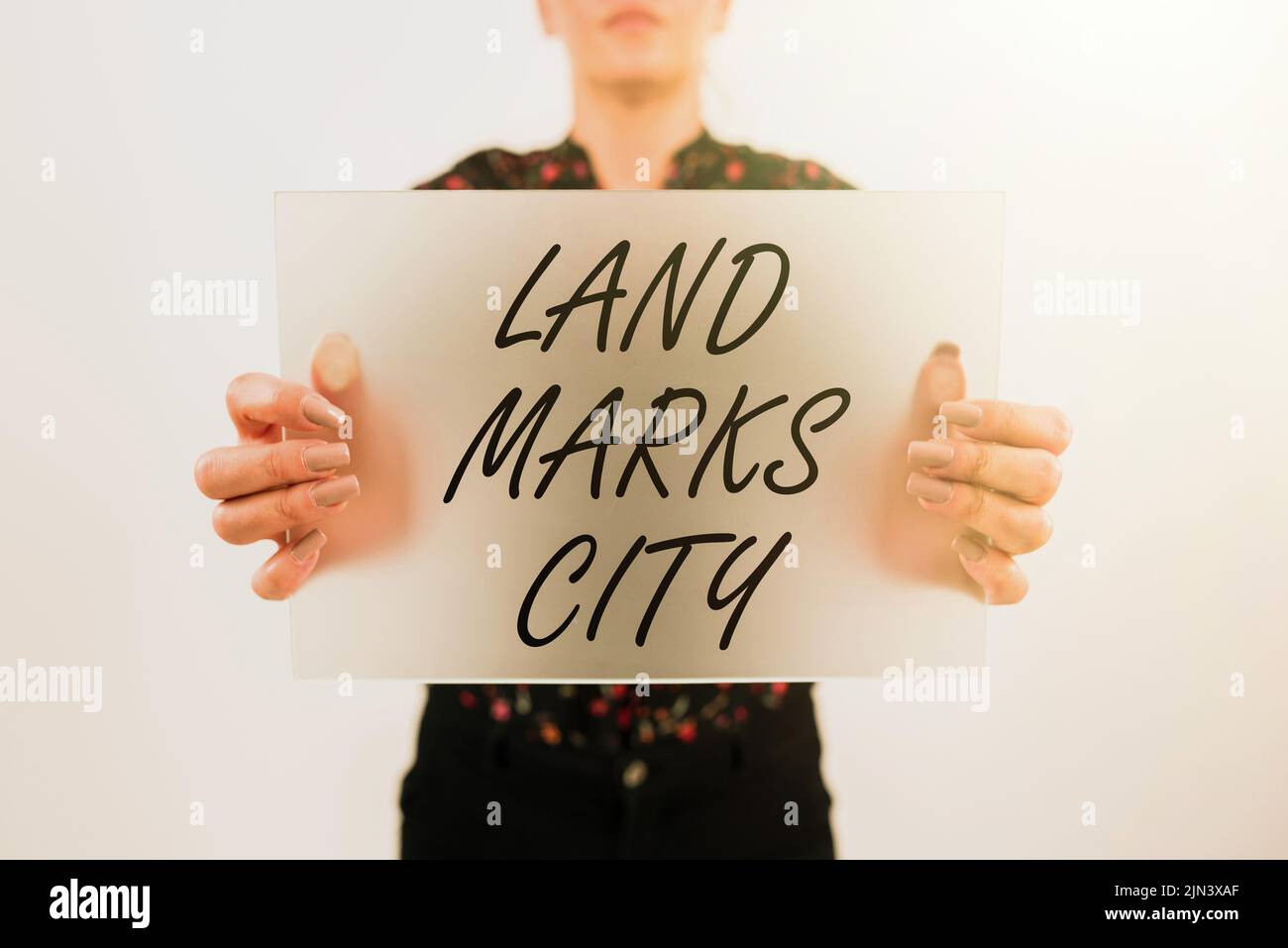 Hand writing sign Land Marks City. Business concept Important ...