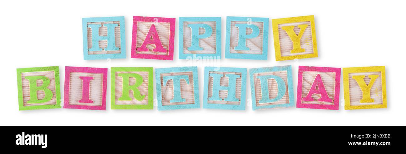 Happy birthday concept with childs wood blocks on white with clipping ...