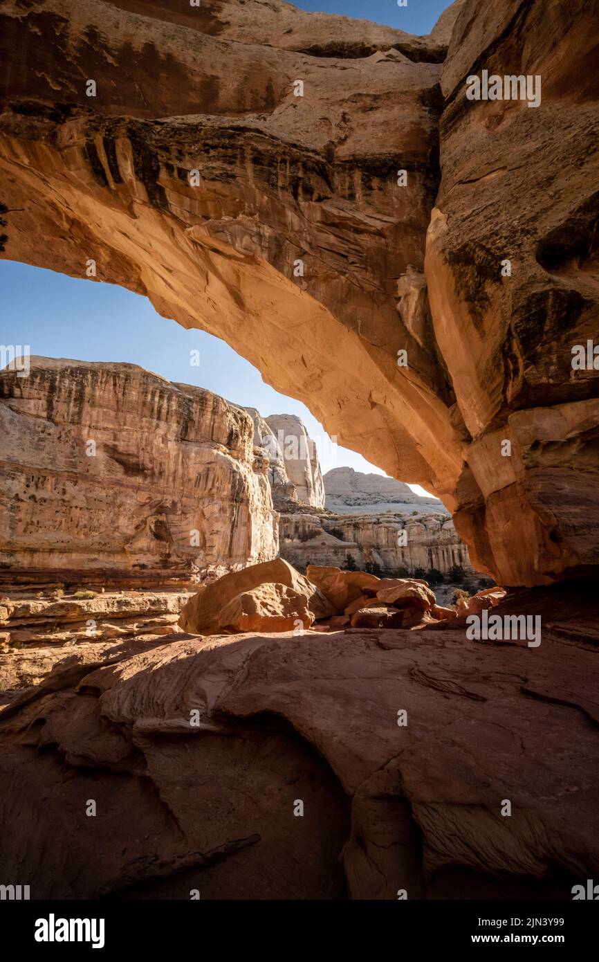 Underneath the Hickman Bridge in Capitol Reef National Park Stock Photo ...