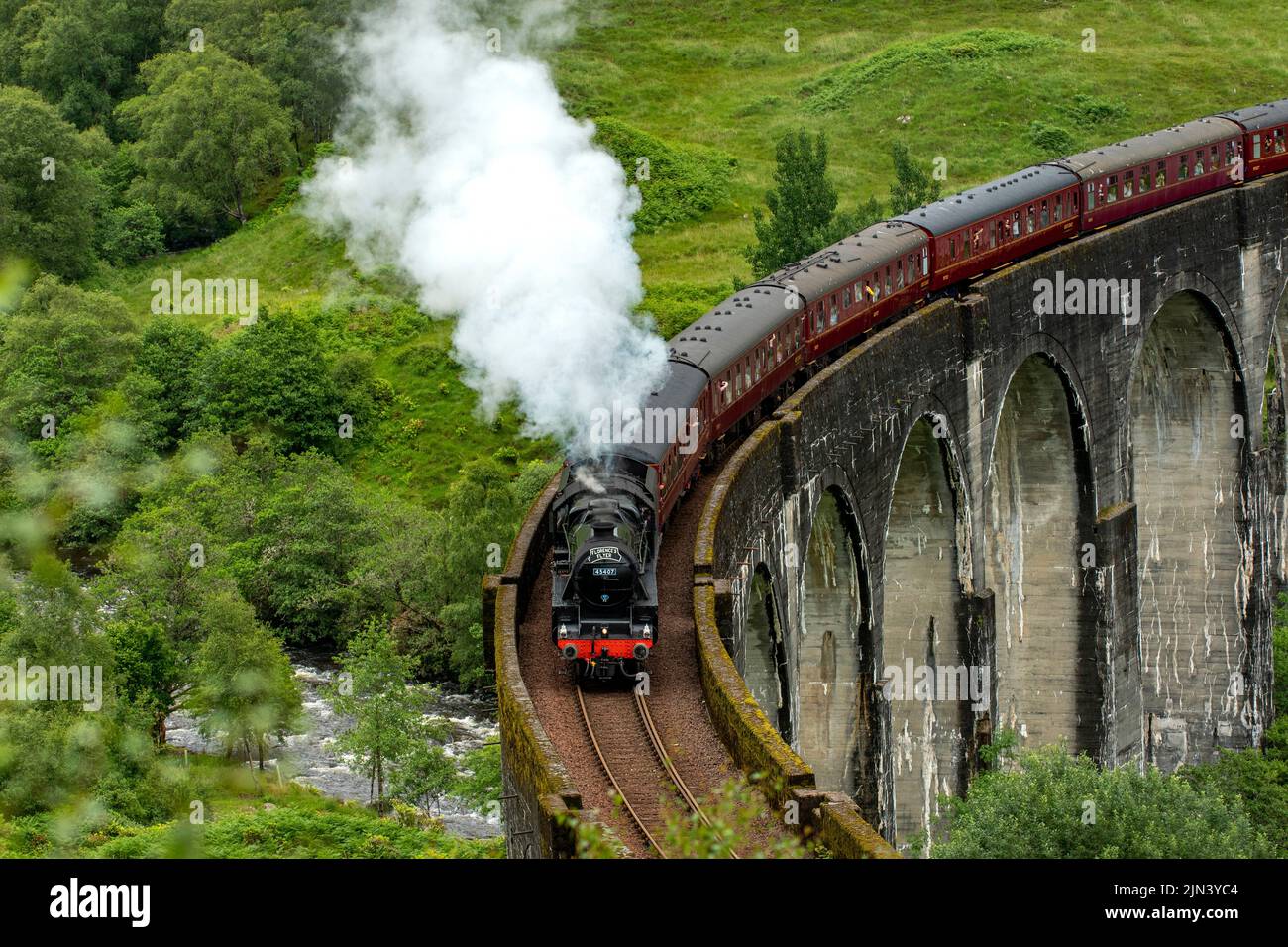 Steam Train on Viaduct at Glenfinnan, Highland, Scotland Stock Photo ...