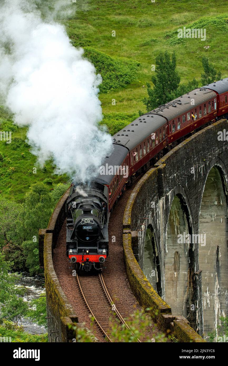 Steam Train on Viaduct at Glenfinnan, Highland, Scotland Stock Photo ...