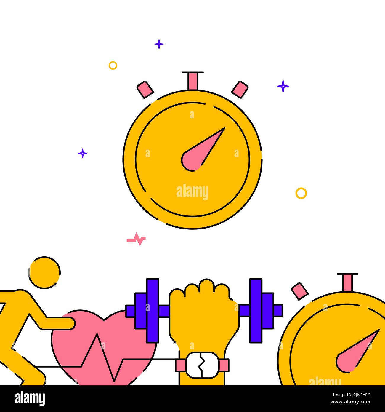 Stopwatch Timer Filled Line Vector Icon Simple Illustration Related Bottom Border Stock