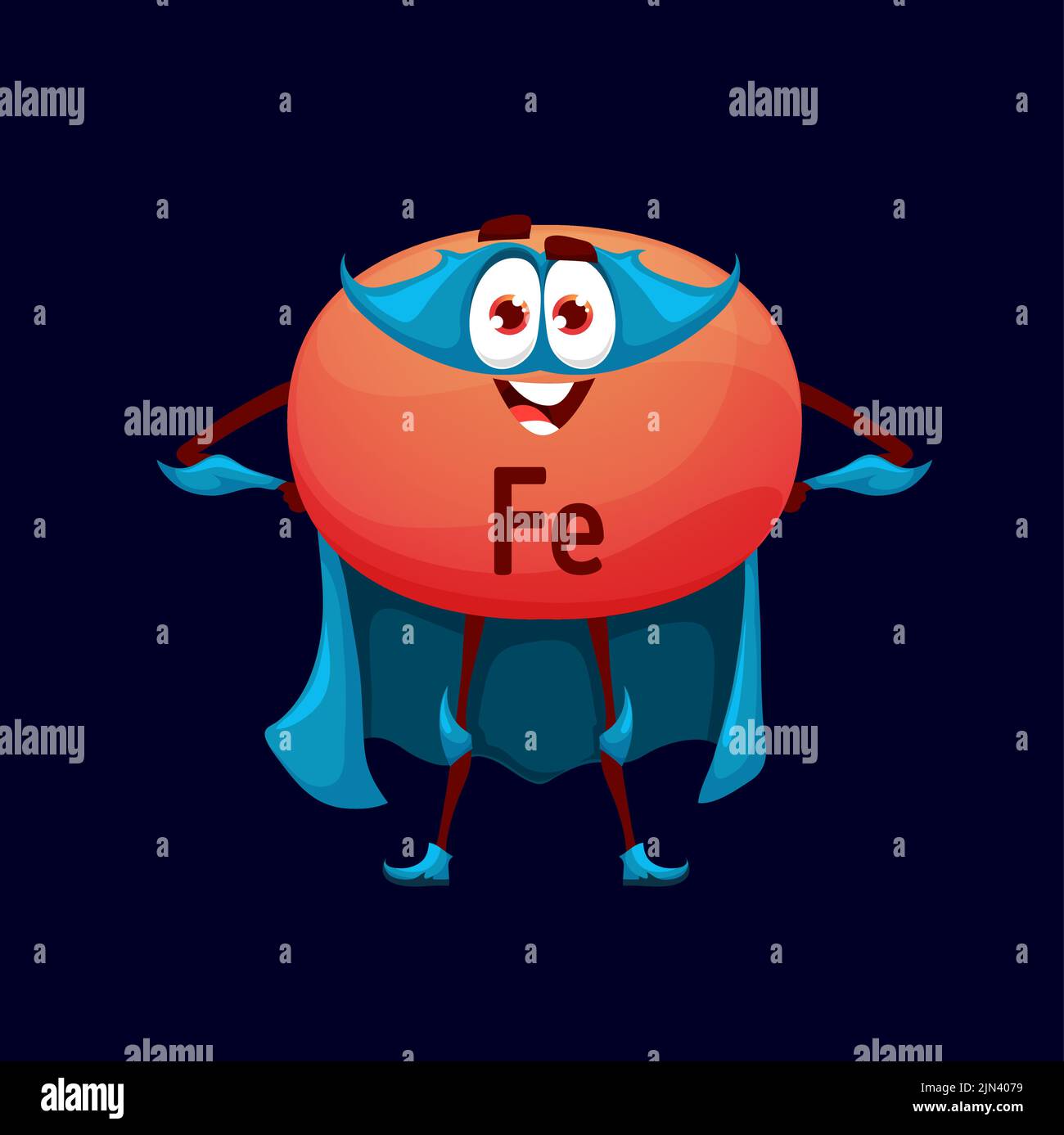 Cartoon ferrum or iron superhero character. Isolated vector funny Fe ...