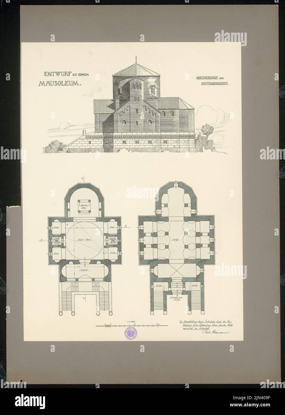 Hans paul herrmann 1882 mausoleum plans elevation drawing scale 1 hi ...