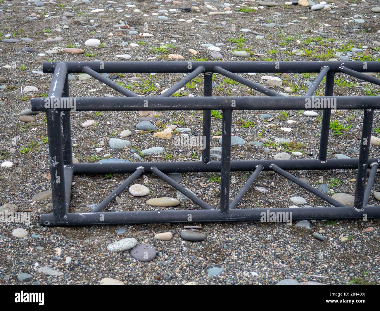Disassembled frame of a street stage. Disassembled iron structure Stage ...