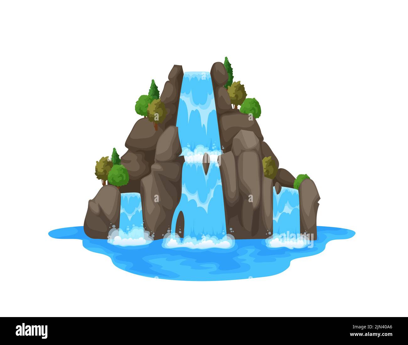 Cartoon waterfall falling from rocks, isolated river water cascade ...