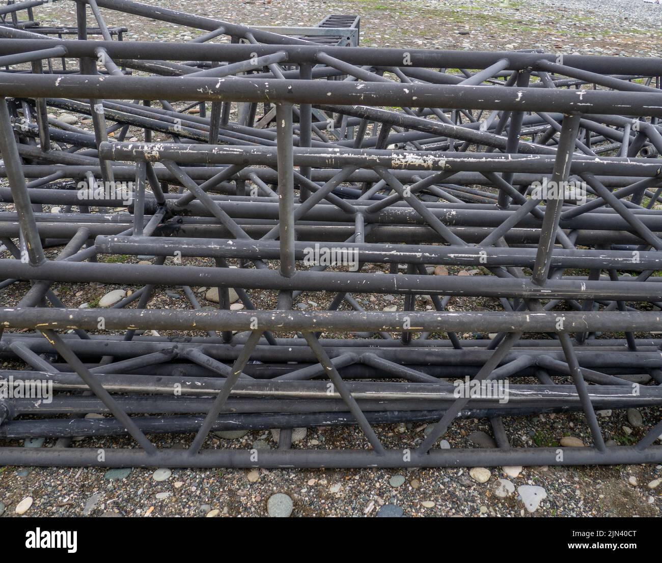 Disassembled frame of a street stage. Disassembled iron structure Stage ...