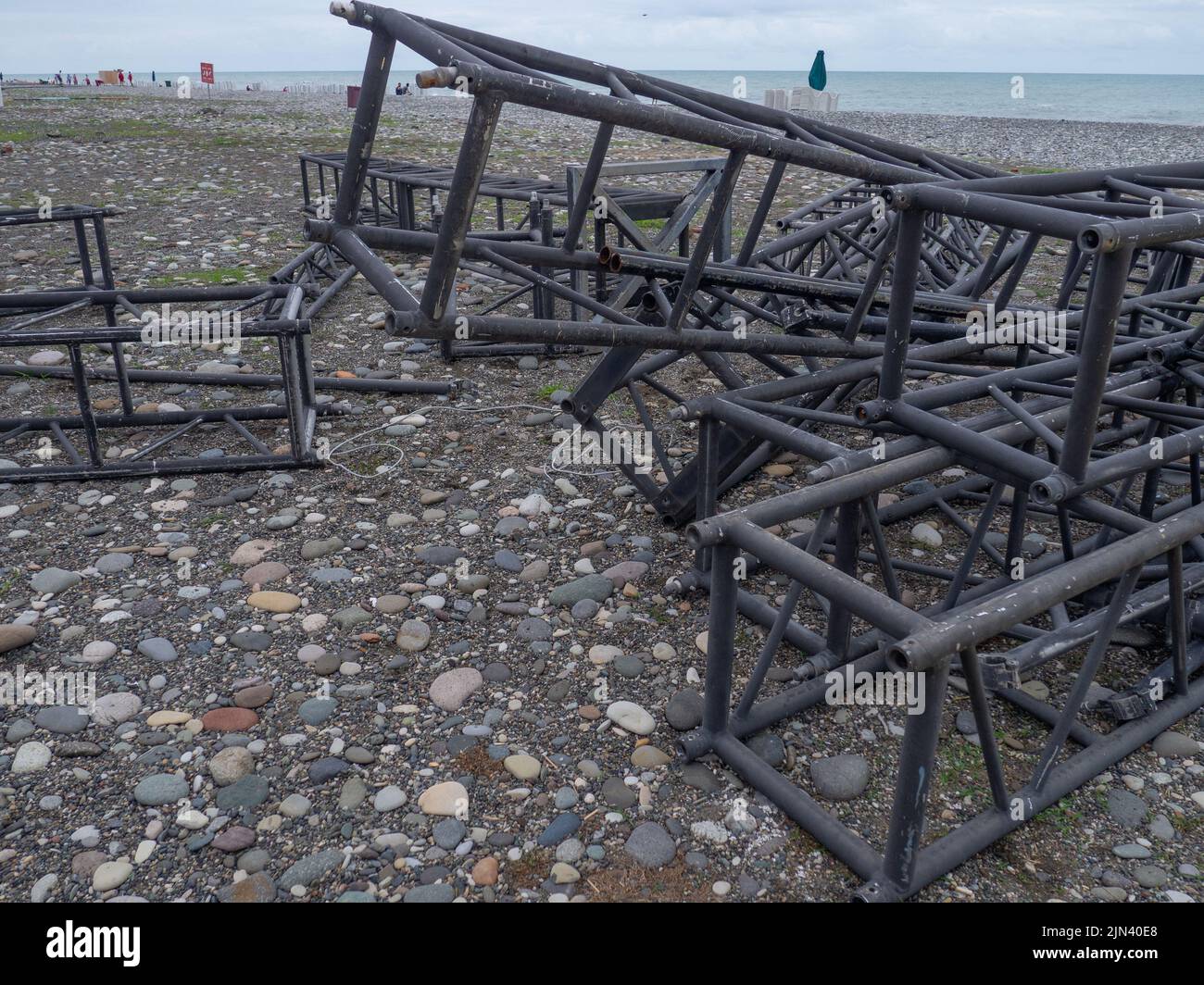 Disassembled frame of a street stage. Disassembled iron structure Stage ...