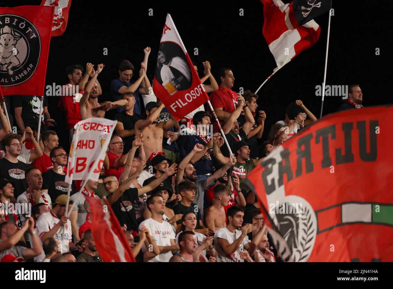 Monza, Italy, 7th August 2022. AC Monza fans get behind their team ...