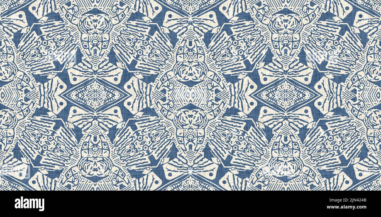 French blue linen effect geometric border pattern. Classic 2 tone ...