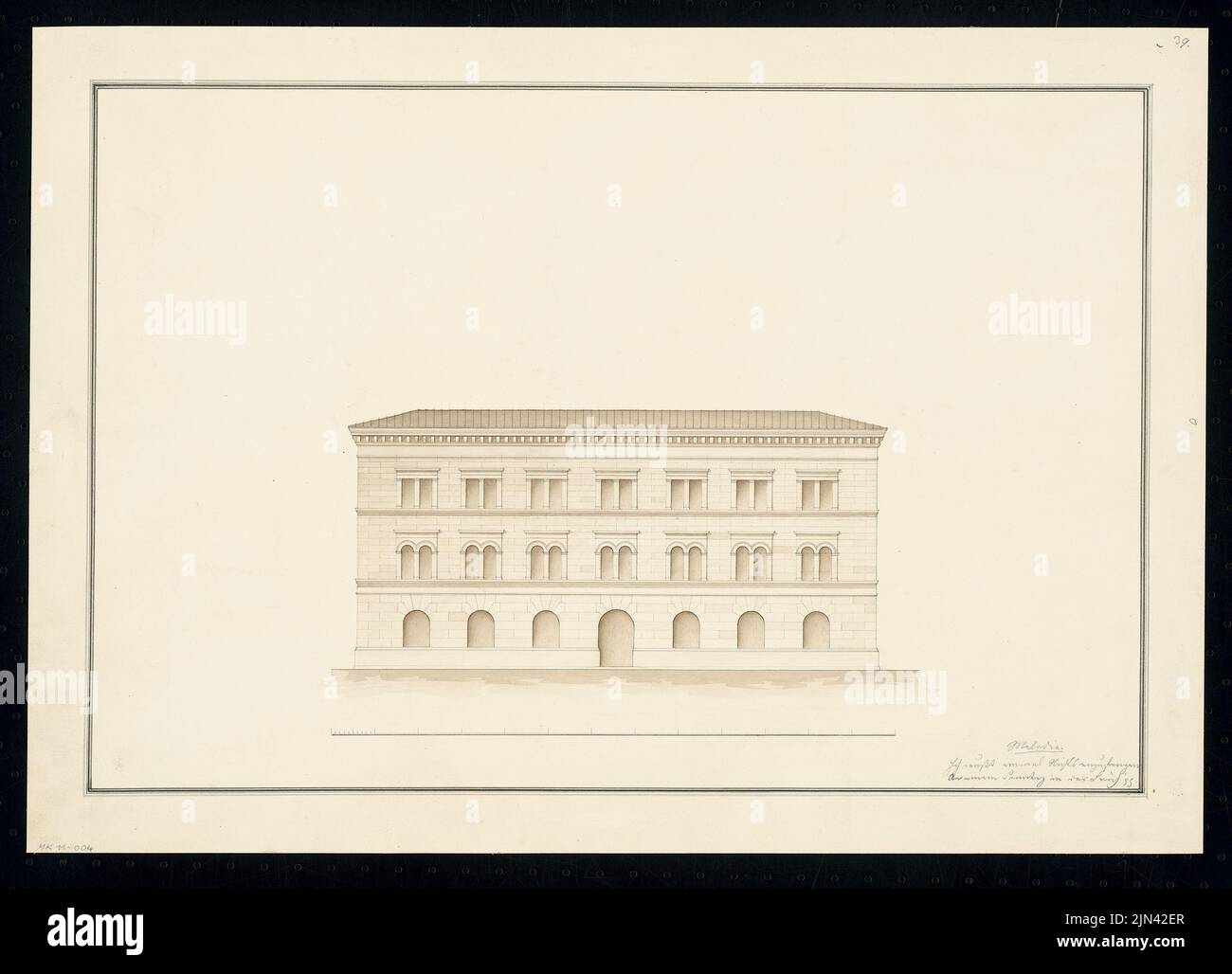 N.N.: Coin building, facade. Monthly competition July 1835 Stock Photo ...