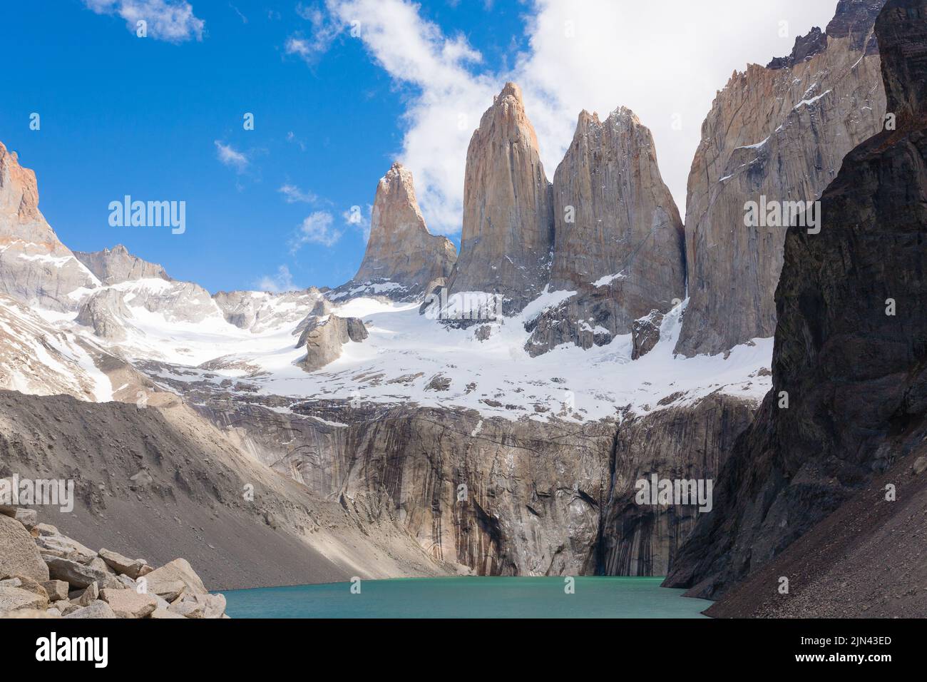Torres del Paine peaks view, Chile. Base Las Torres viewpoint. Chilean ...