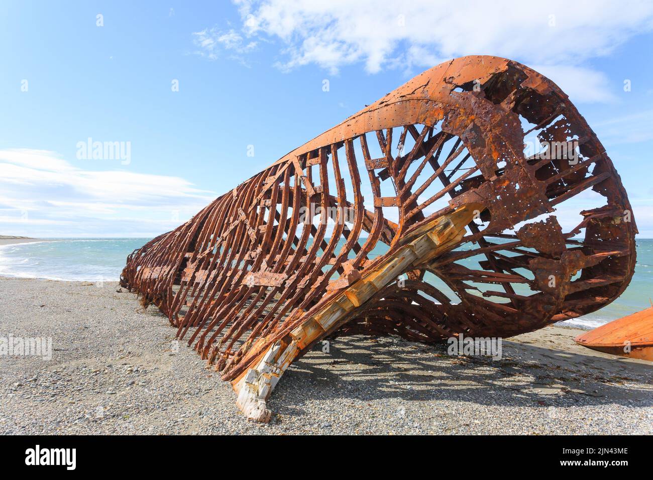 Wreckages on San Gregorio beach, Chile historic site. Beached ships ...