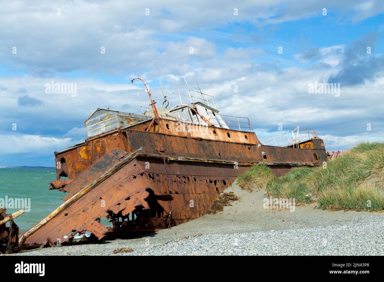 Wreckages on San Gregorio beach, Chile historic site. Beached ships ...