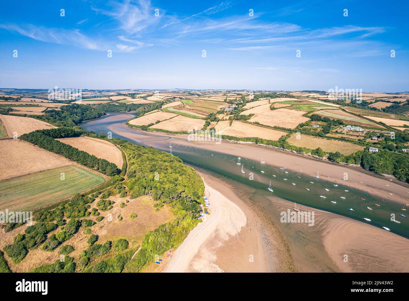 Bantham Beach and River Avon from a drone, South Hams, Devon, England ...