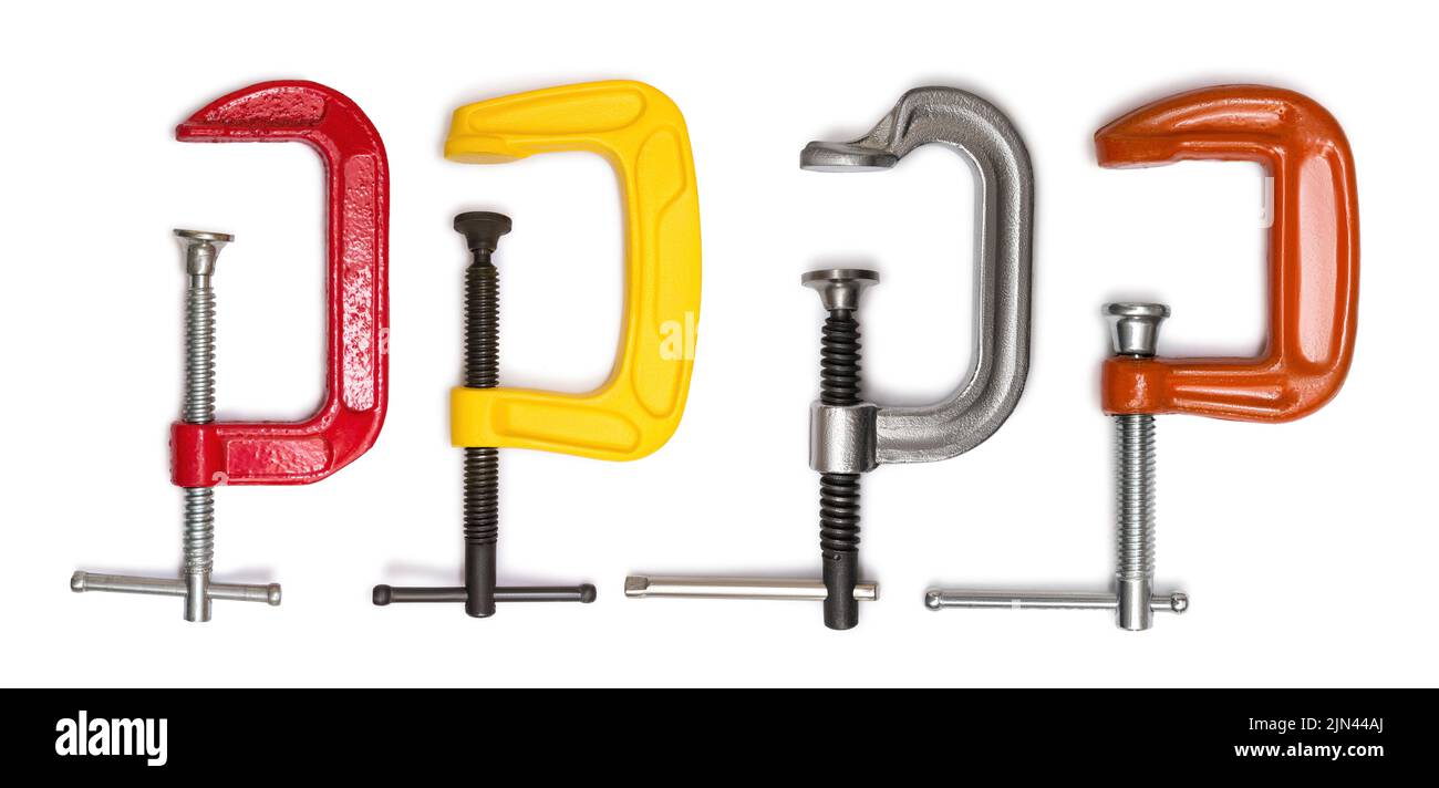 Set of steel clamps tool isolated on white background Stock Photo - Alamy