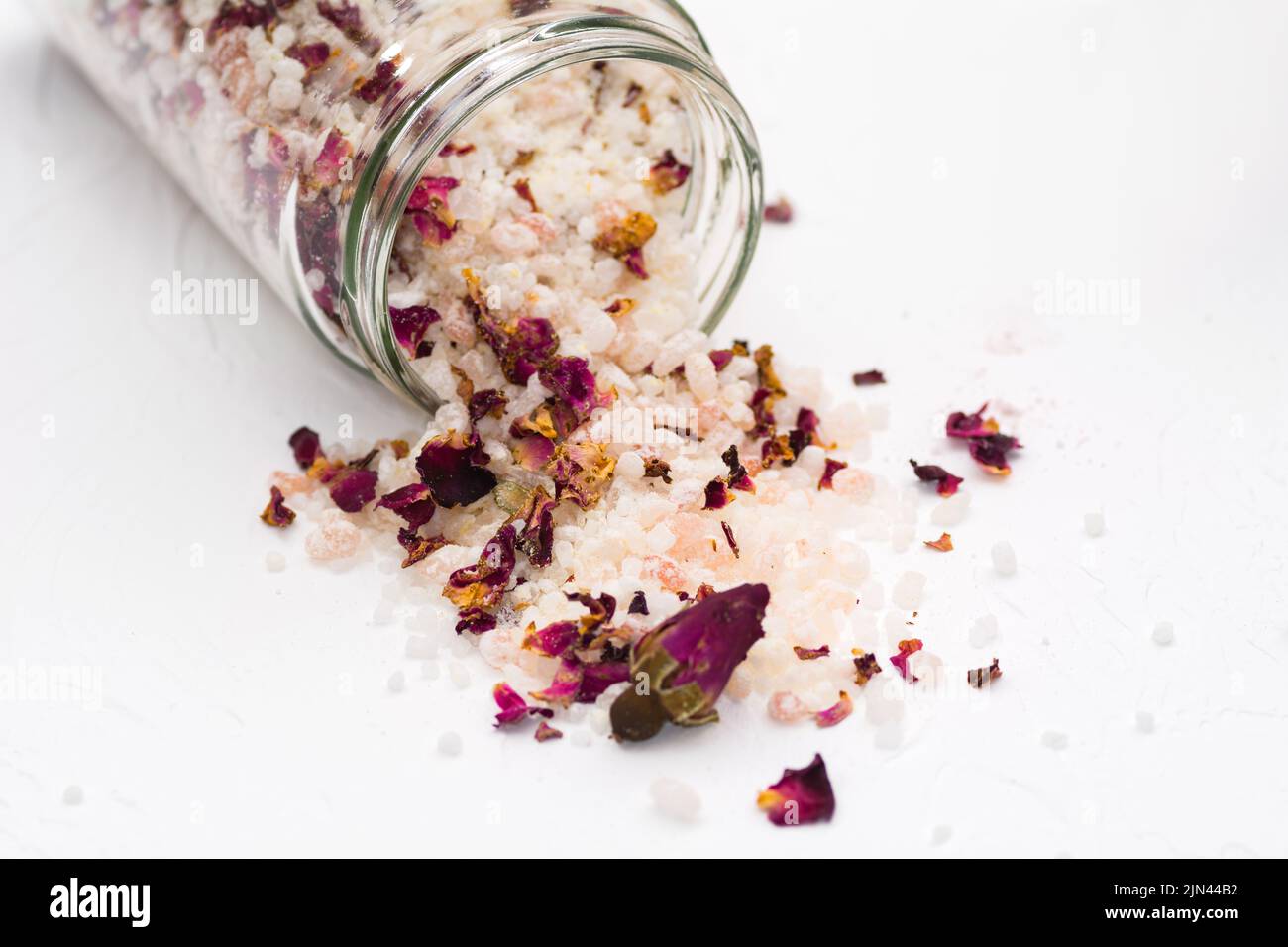 Beautiful natural handmade salt with roses on a white background Stock ...