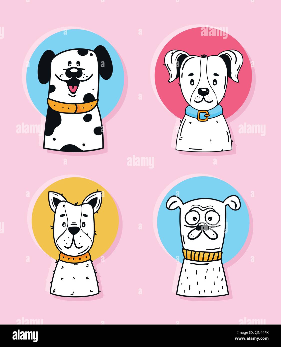 four dogs in pink background poster Stock Vector Image & Art - Alamy