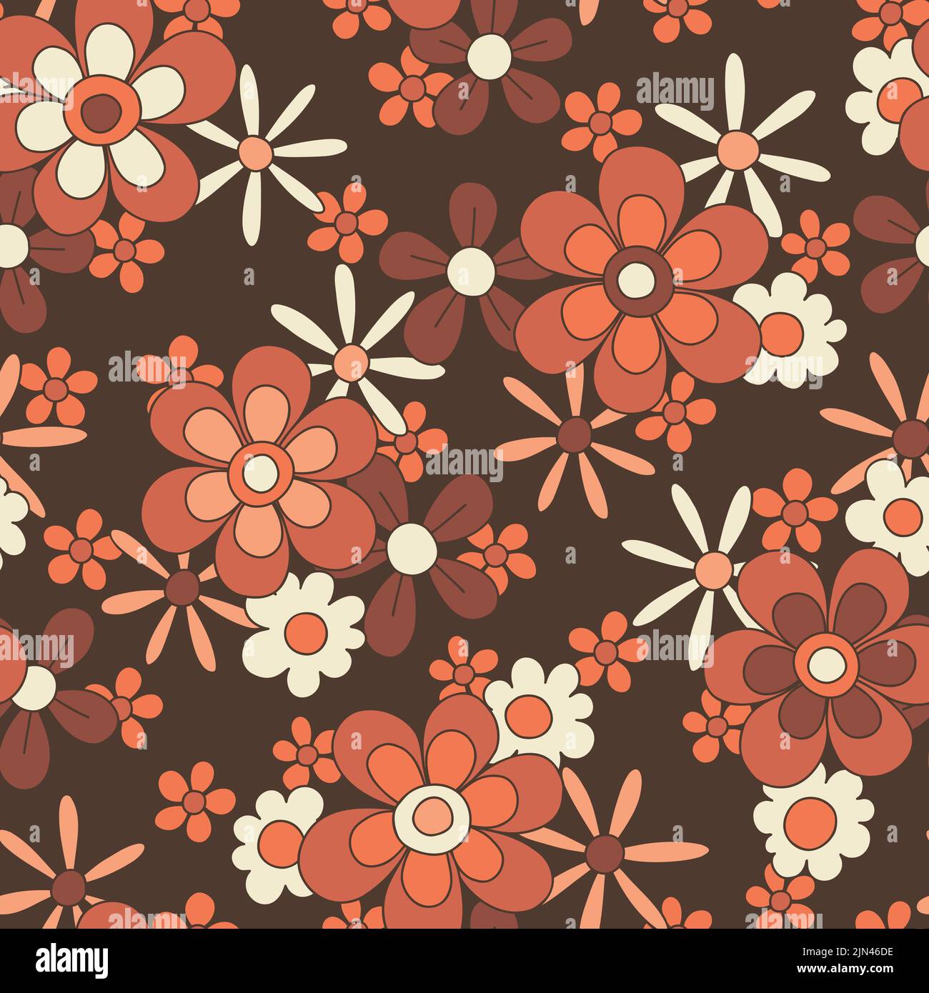 Monochrome Large Scale Hand-Drawn Floral Vector Seamless Pattern. Retro ...