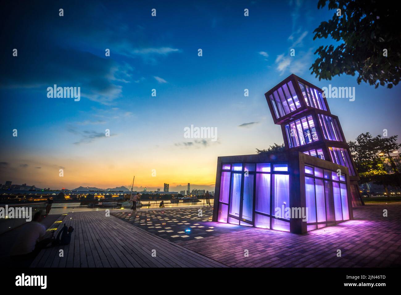 Artistic abstract architecture tower at Kwun Tong Promenade, an urban ...