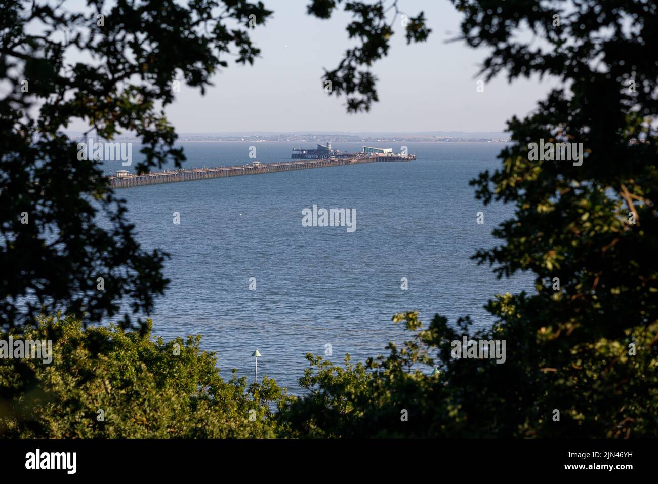 A view of Southend pier and River Thames Estuary from a high angle ...