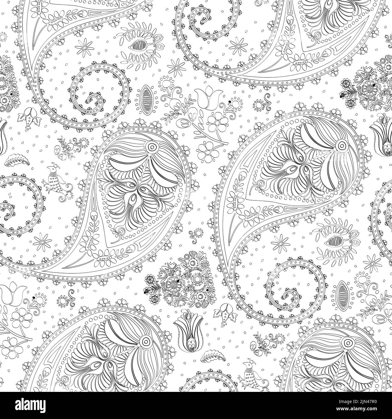 Vector paisley, doodle seamless pattern over white Stock Vector Image ...