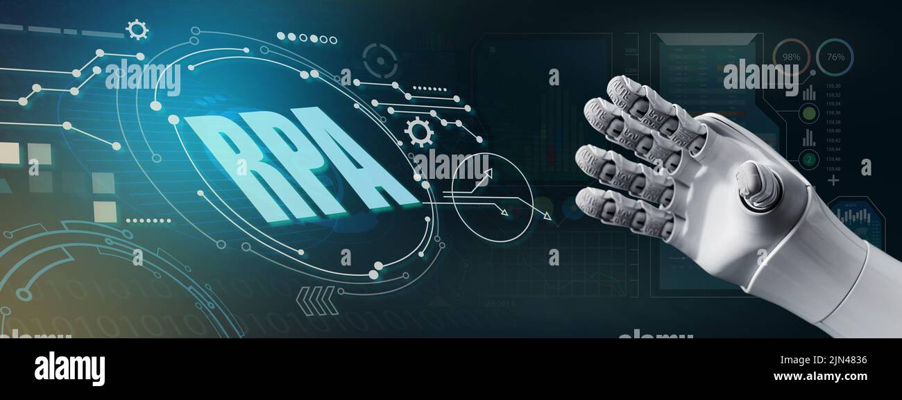 Hand of robot and text RPA on virtual screen Stock Photo - Alamy