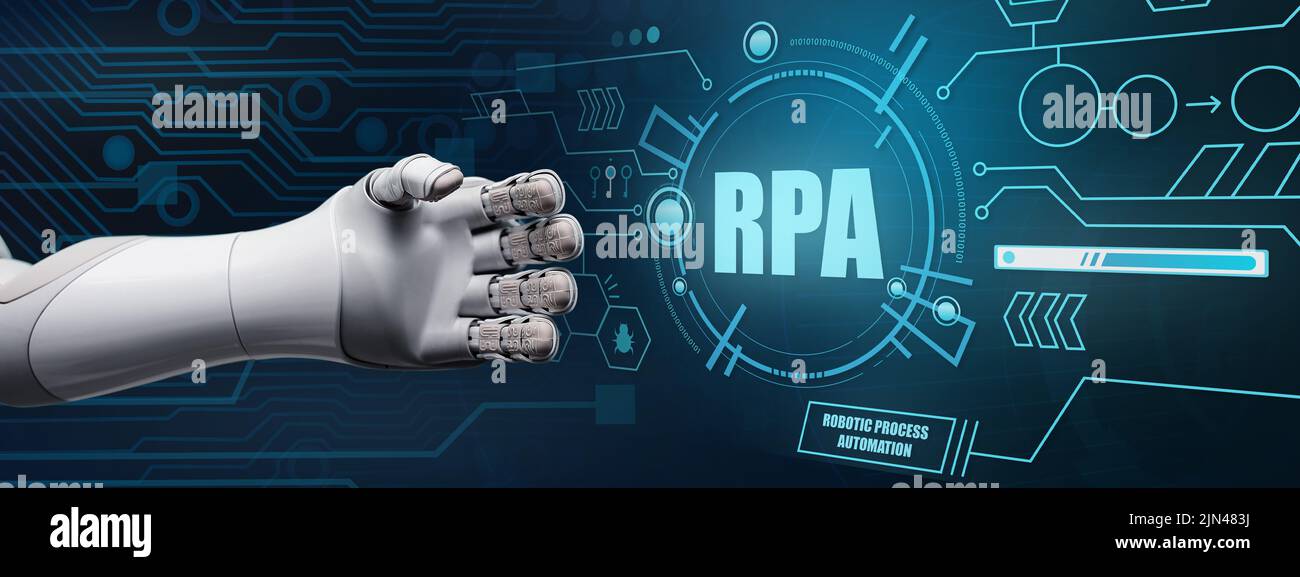 Hand of robot and text RPA on virtual screen Stock Photo - Alamy