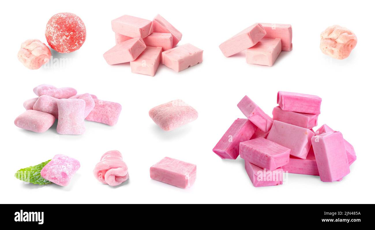 Set of different chewing gums isolated on white Stock Photo - Alamy