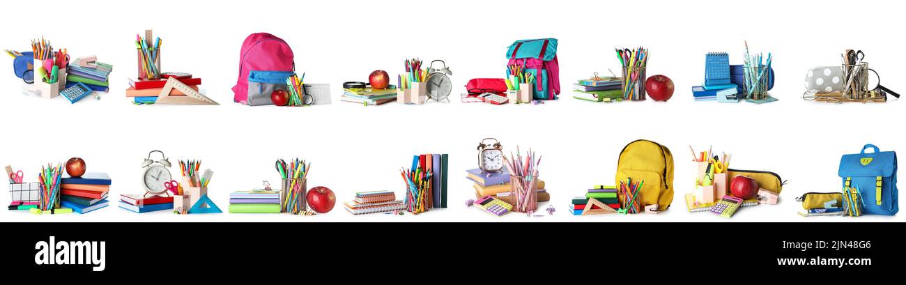 Set of many school stationery isolated on white Stock Photo - Alamy