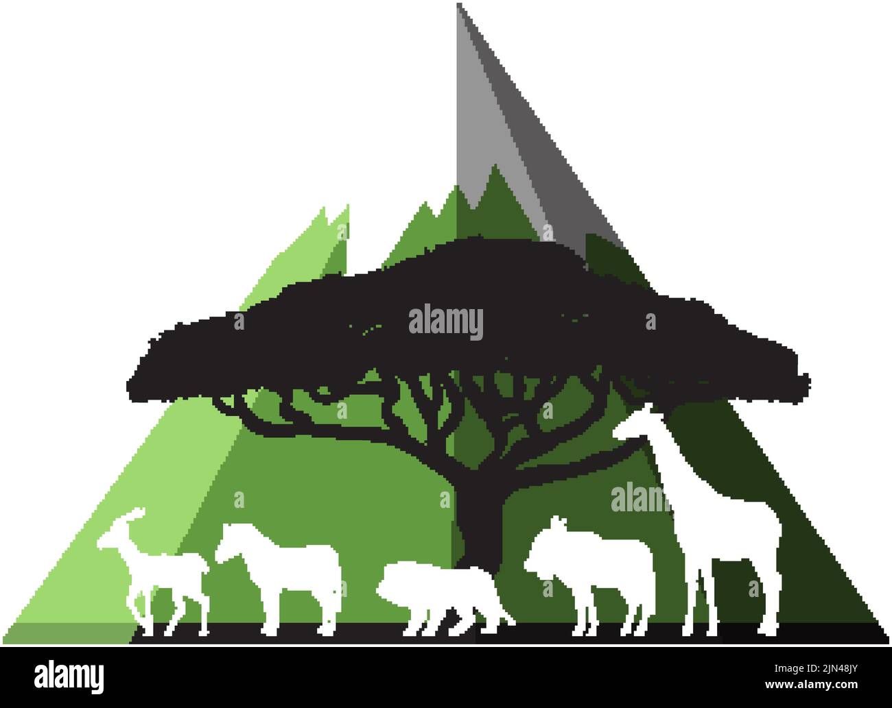 Silhouette wild animals with pyramid mountain illustration Stock Vector ...