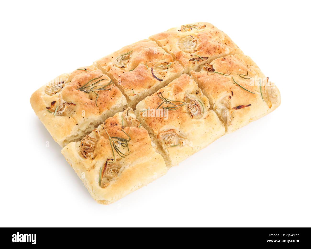Cut Italian focaccia isolated on white background Stock Photo - Alamy