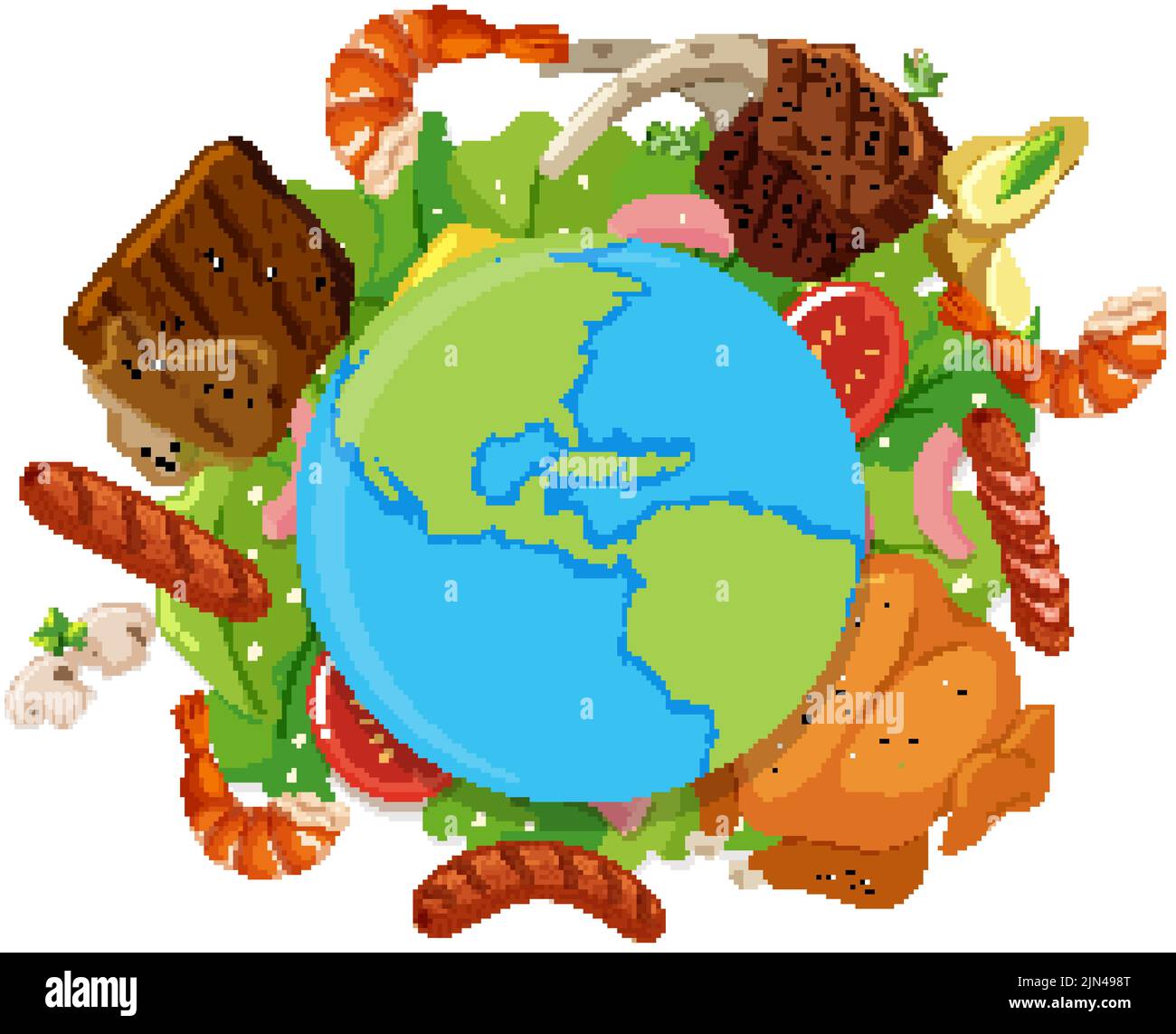 Earth around with food and vegetable illustration Stock Vector Image ...