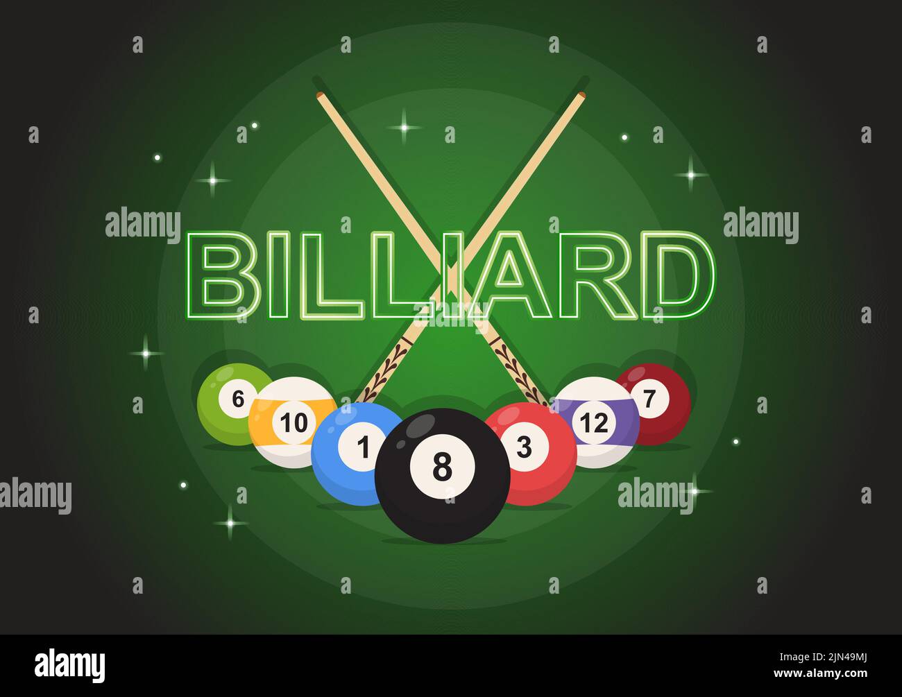 Billiards Game Hand Drawn Cartoon Flat Background Illustration With
