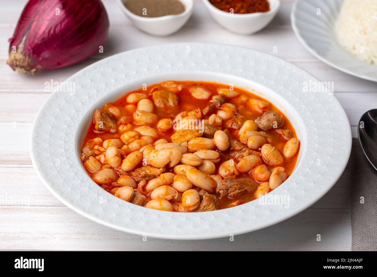 Turkish foods; dried bean, Beans with minced meat (kuru fasulye Stock ...
