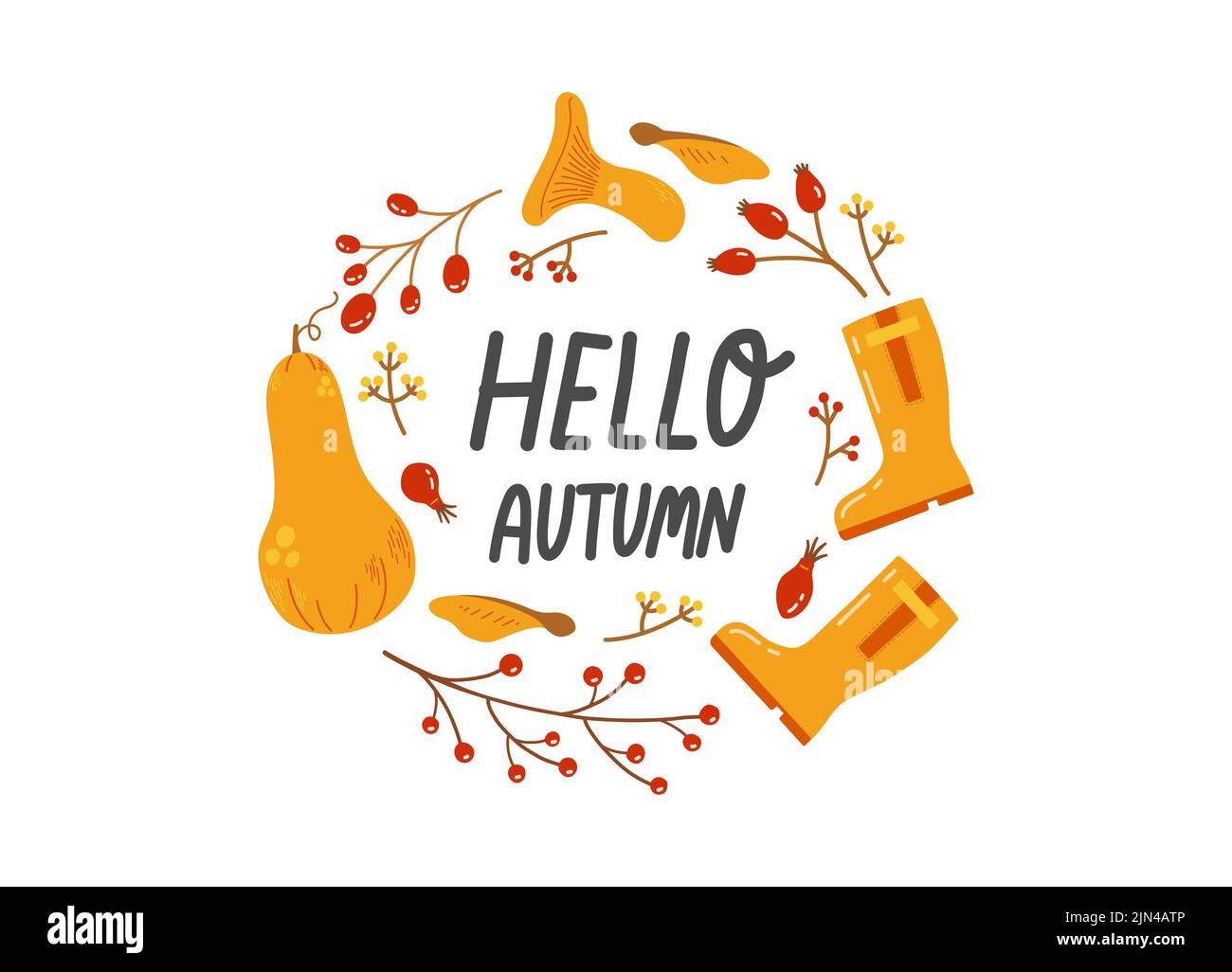 Hello autumn lettering fall season slogan vector Stock Vector Image ...
