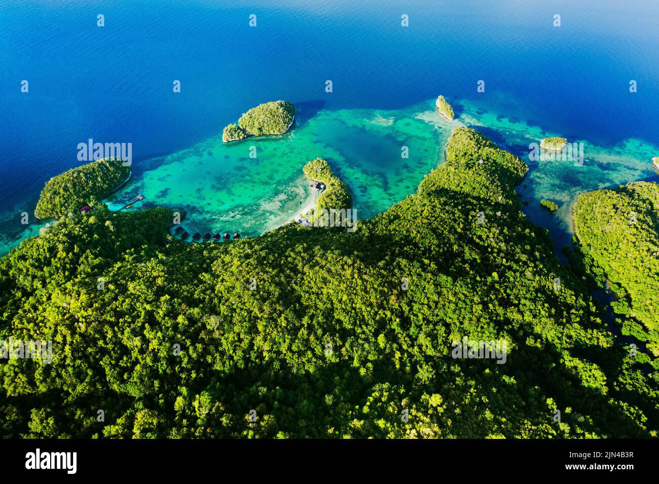 An island in the ocean. High angle shot of beautiful green islands in ...