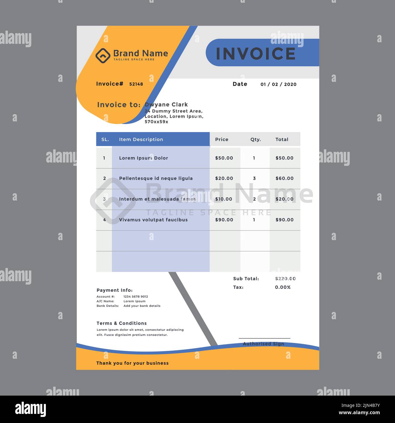 Invoice bill template vector vectors hi-res stock photography and ...