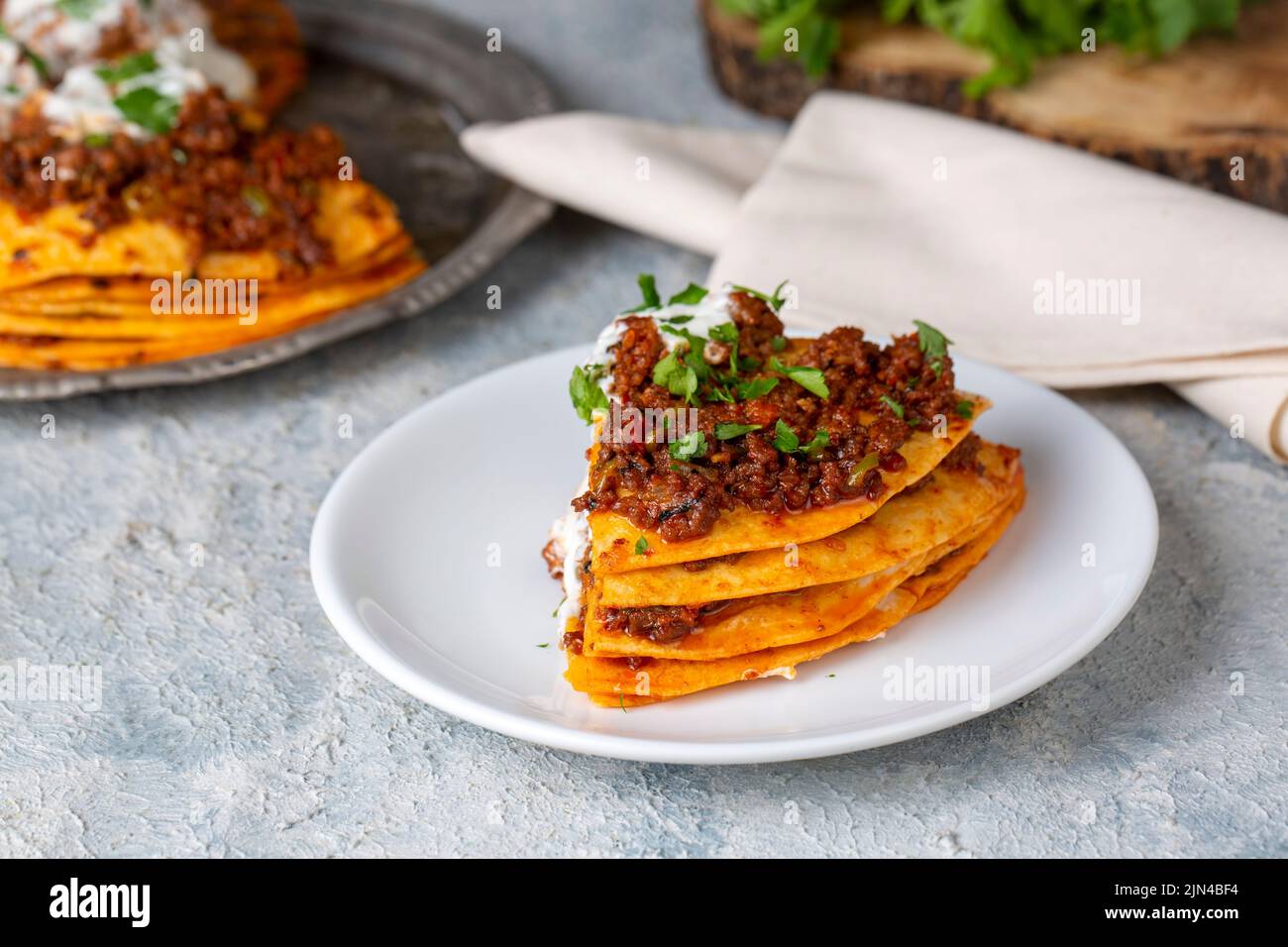 Turkish Food Kayseri Yaglama with Minced Meat, Yogurt and Tomato Paste ...