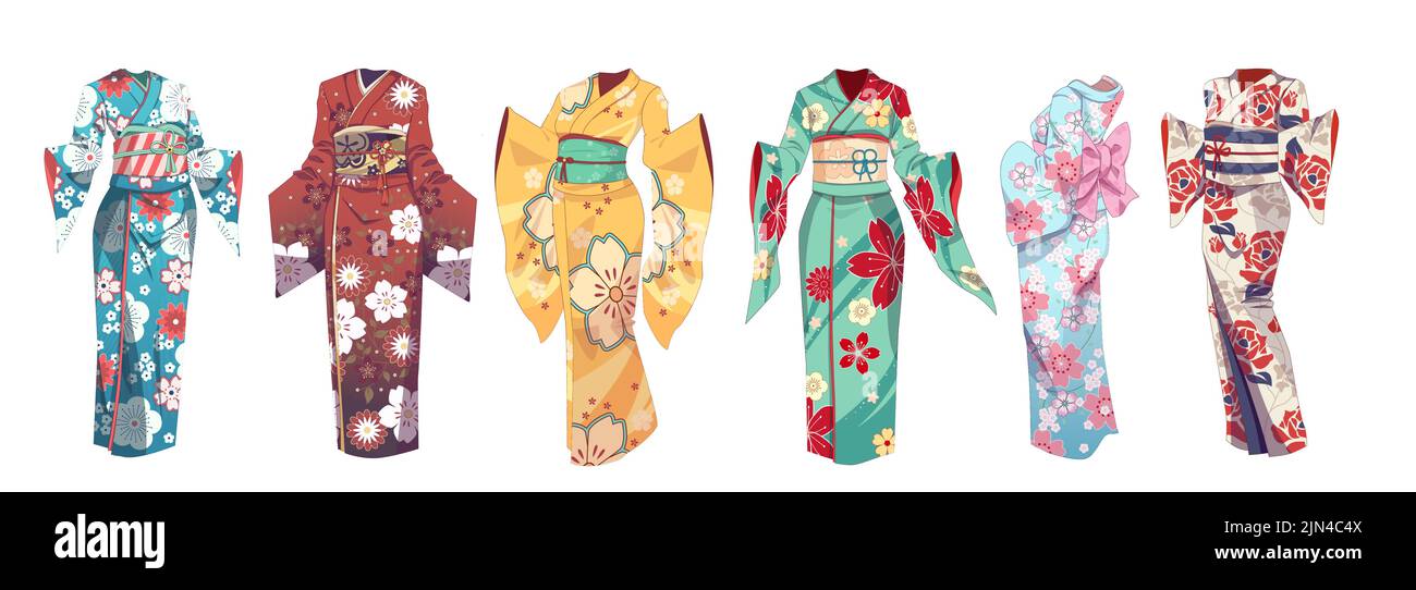 Set of traditional Asian, Japanese clothes kimono. Summer clothing ...