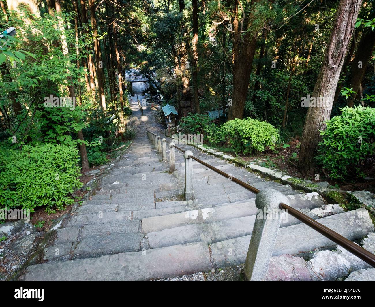 Steep stairs leading to the main hall of Shoryuji, temple number 36 of ...