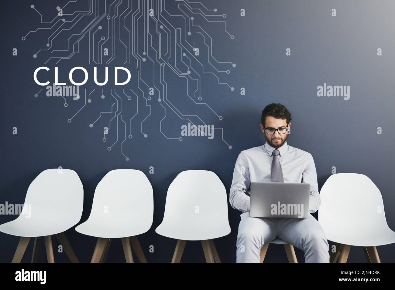 Computing, digital and internet connection available to a businessman ...