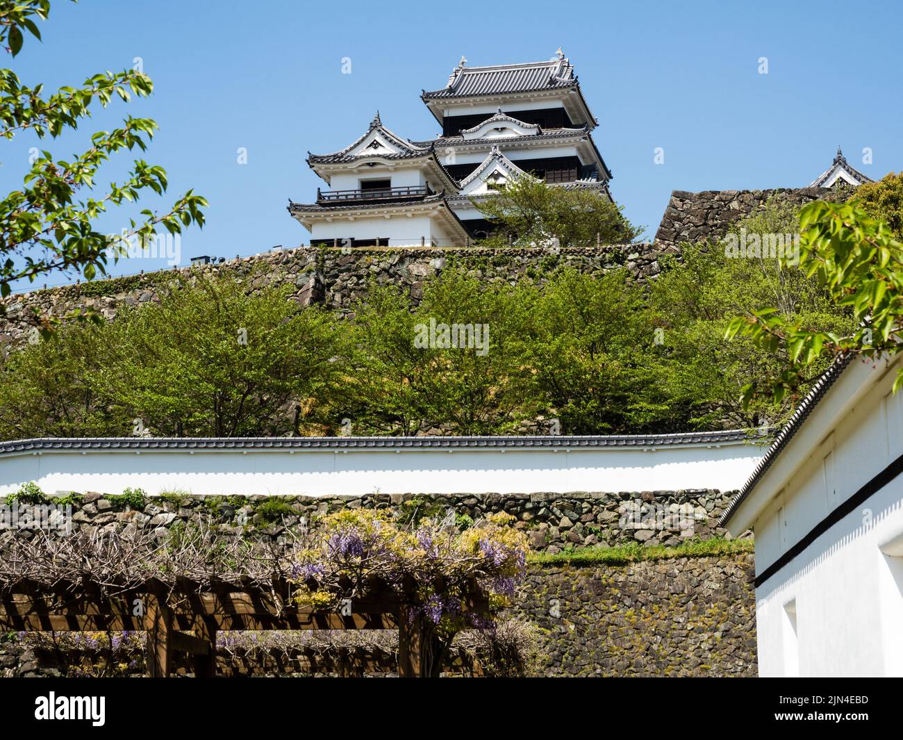 View of Ozu castle, reconstructed in 2004 using traditional building ...