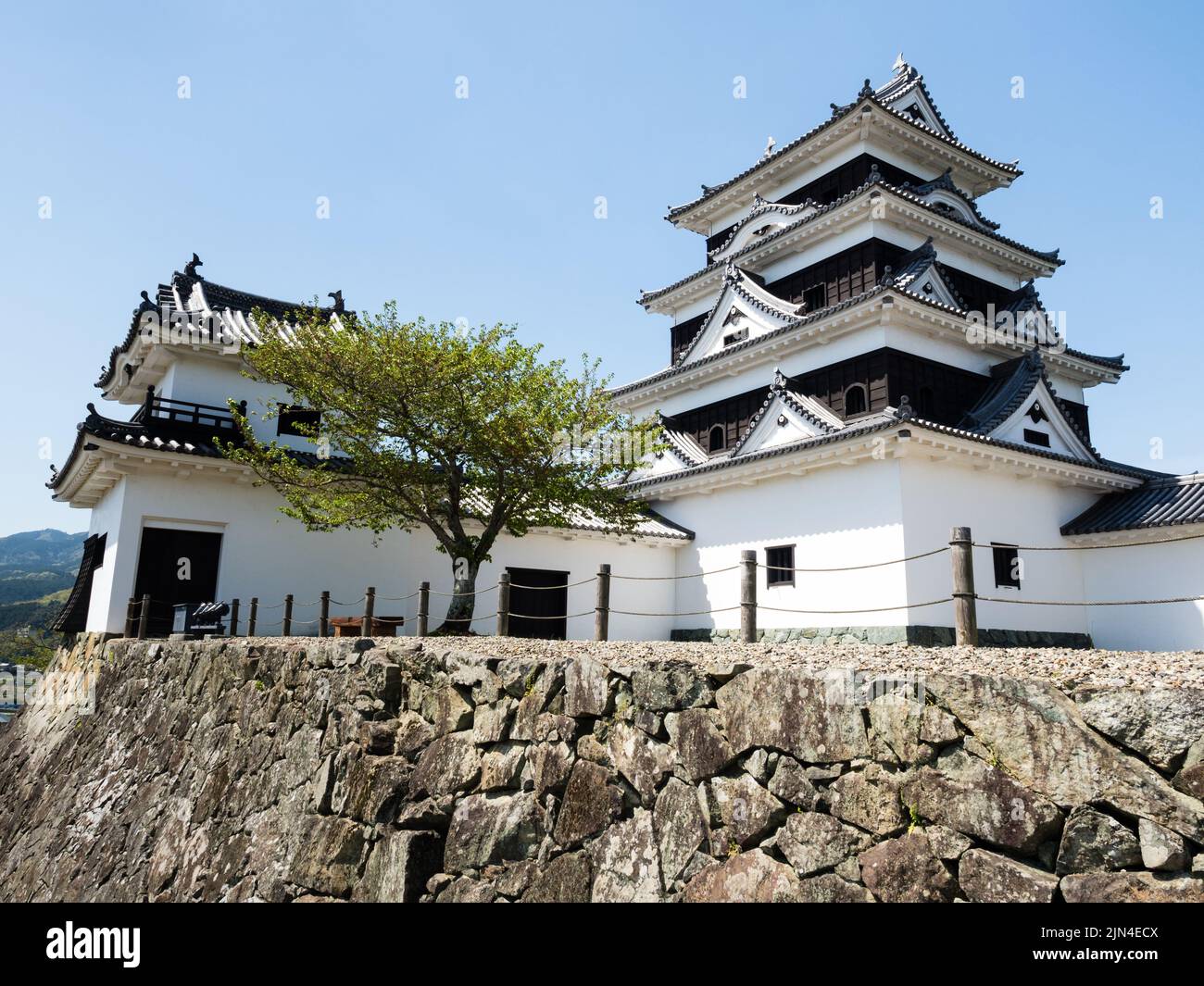 Main keep of Ozu castle, reconstructed in 2004 using traditional ...