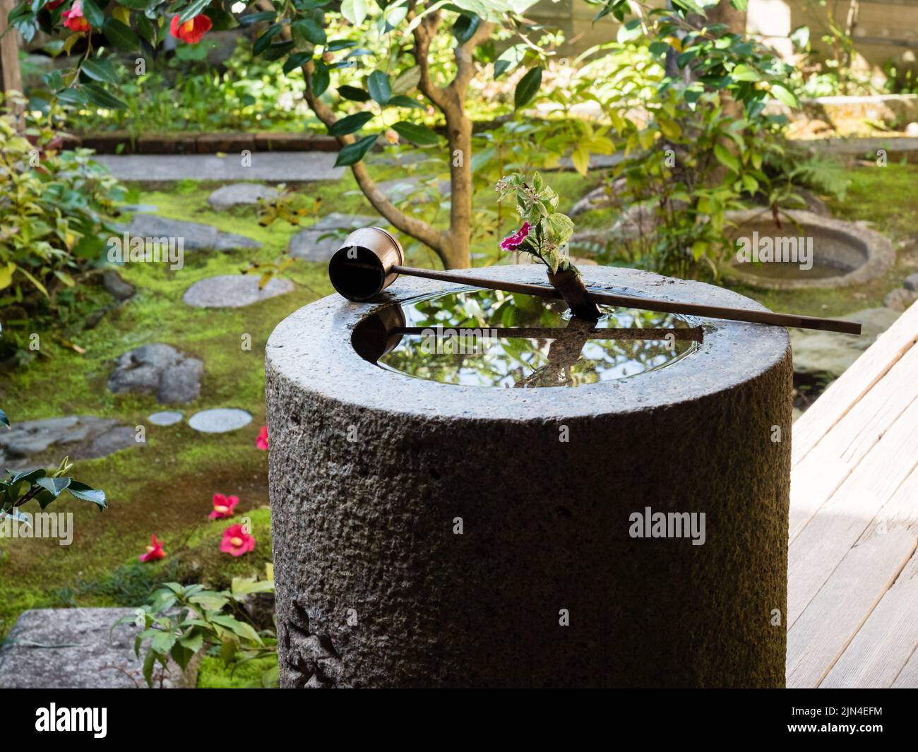 Decorative stone water basin in traditional Japanese garden Stock Photo ...