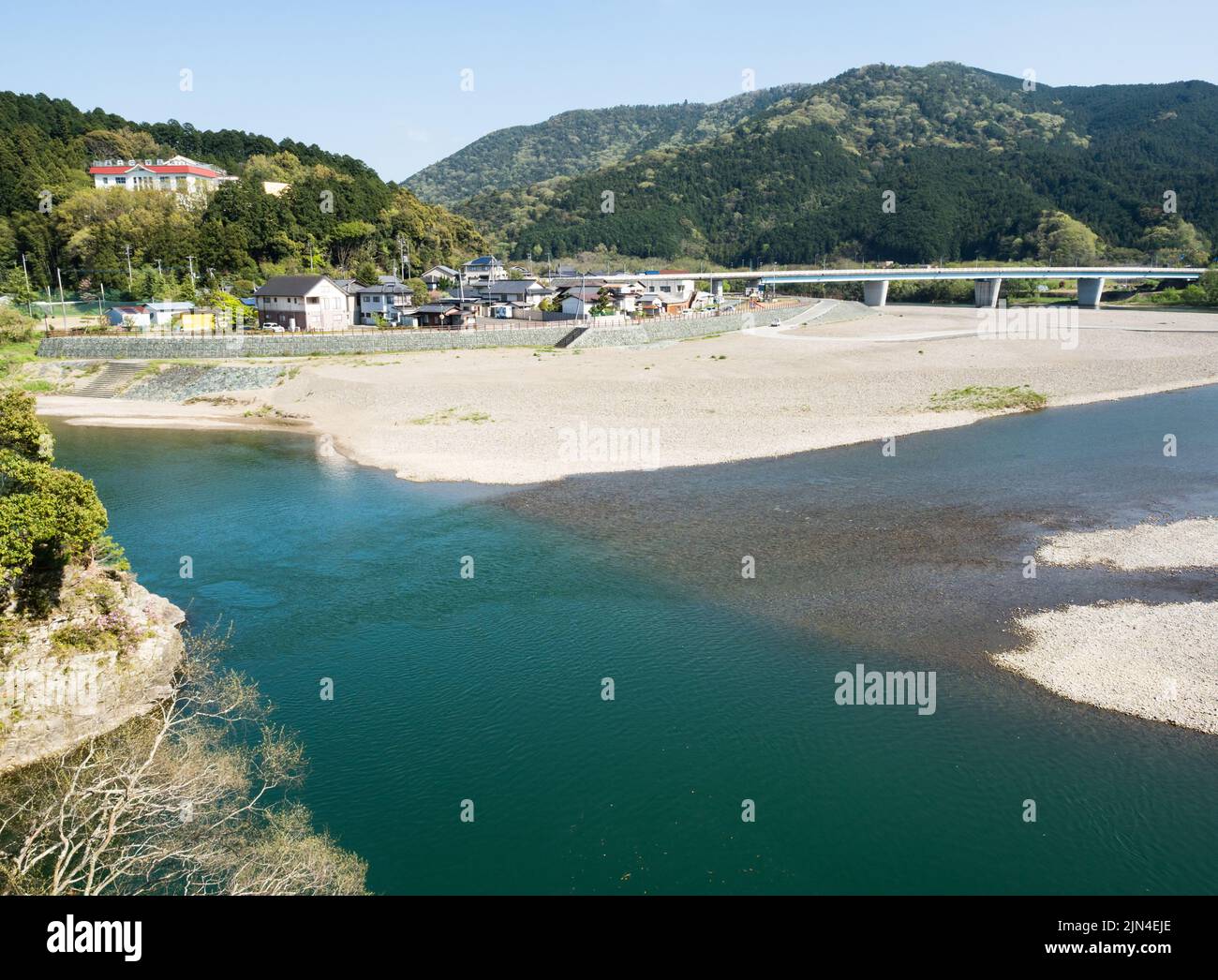 Ozu, Japan - April 9, 2018: View of Hijikawa river from Furo-an ...