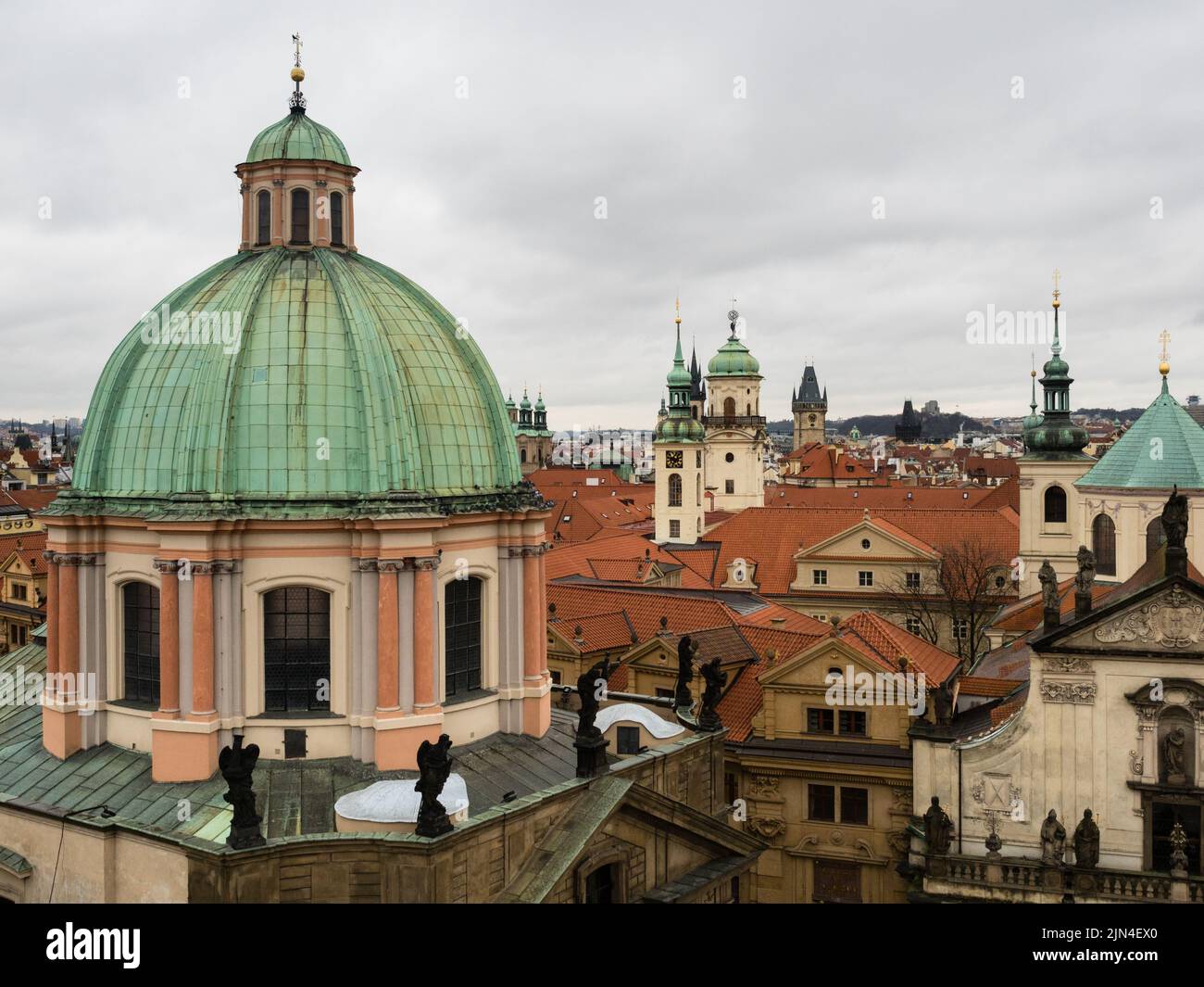 St. Francis of Assisi Church and rooftops of Prague Old Town Stock ...