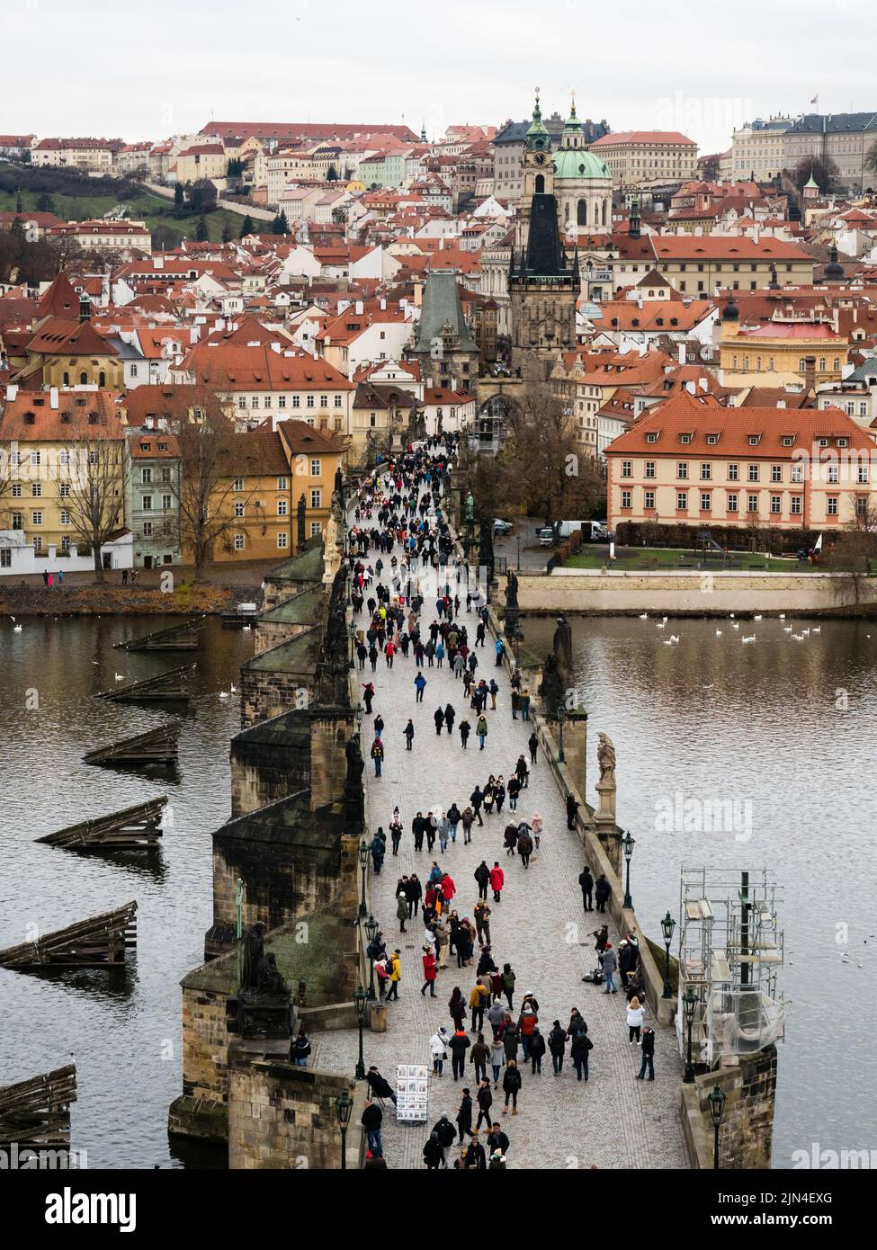 Prague, Czech Republic - December 12, 2018: View of Lesser Town and ...